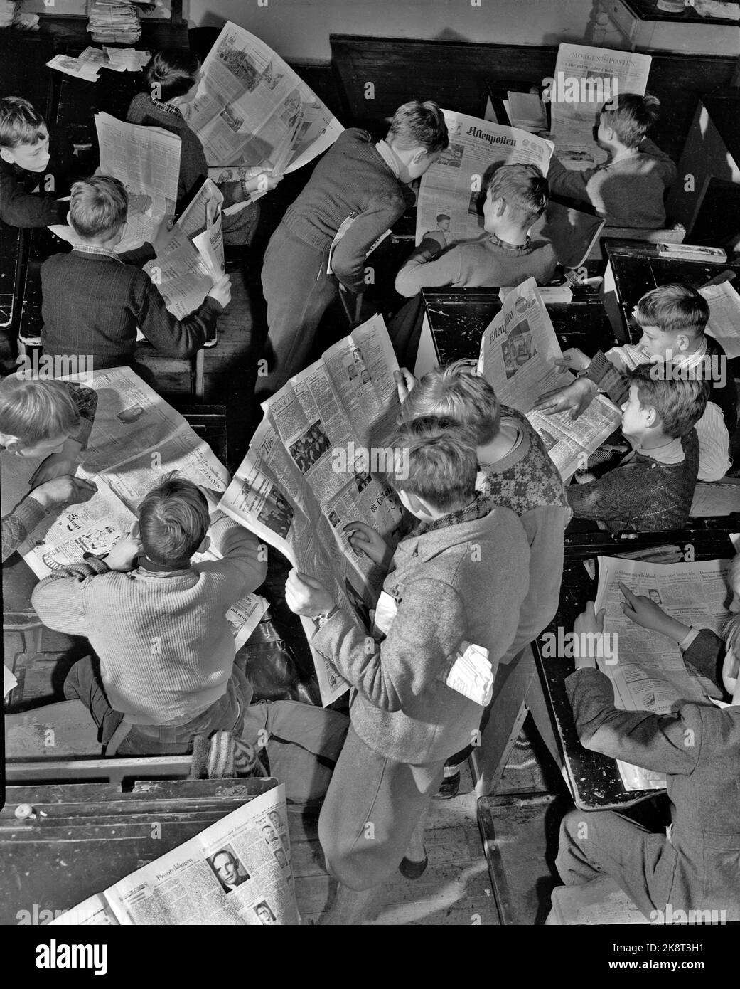 Oslo 1949 at Majorstua school in Oslo, newspaper reading in the ...