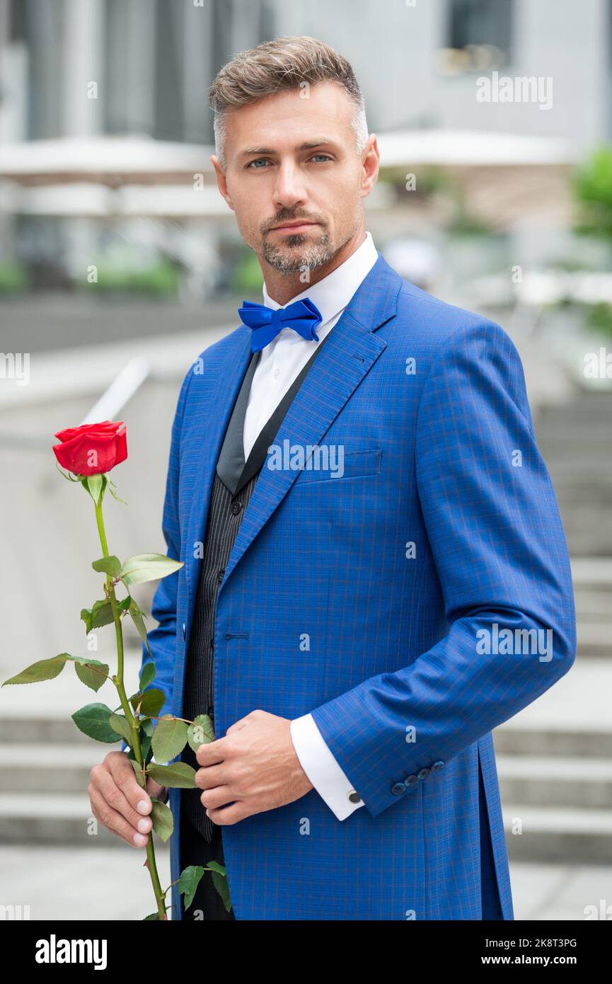 proposal concept. luxury tuxedo man preparing for a proposal. man ...