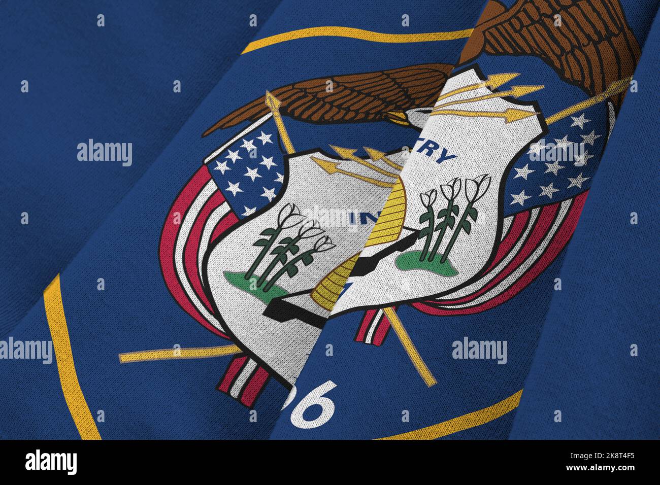 Utah US state flag with big folds waving close up under the studio ...