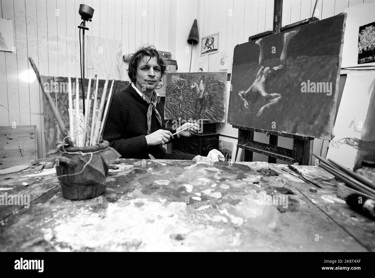 Oslo 197101: The painter Frans Widerberg in his studio. Photo: Ivar ...