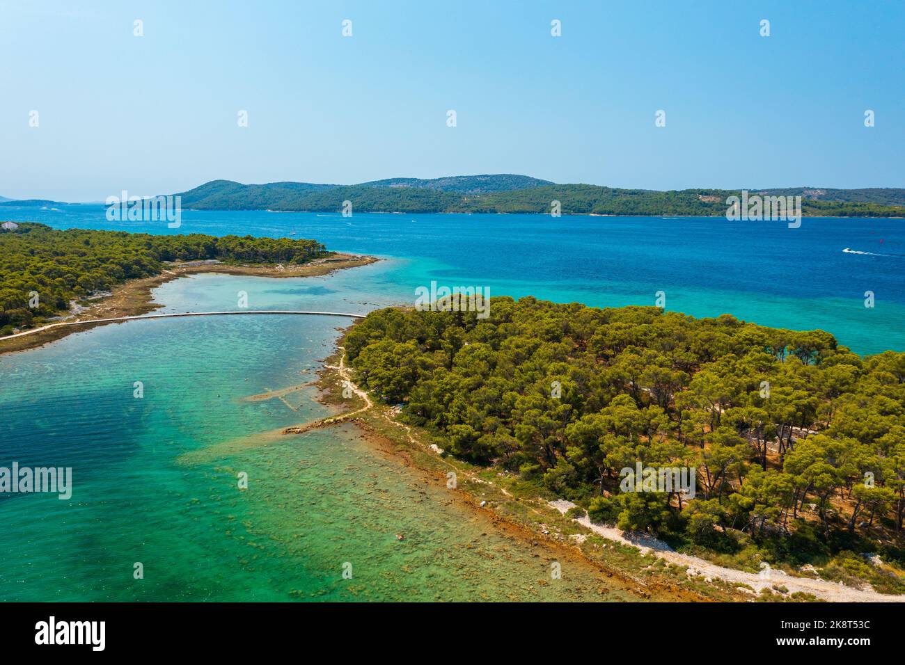 Aerial view about Otok Školjić next to St. Nicholas Fortress (Croatian ...