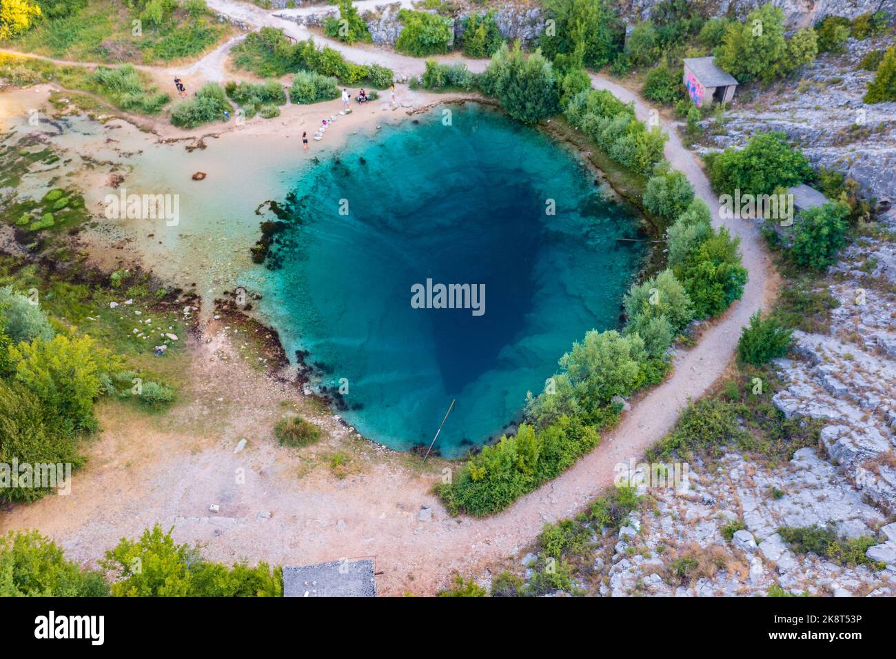 Aerial view about Cetina River Spring (Izvor Cetine), also known as the ...
