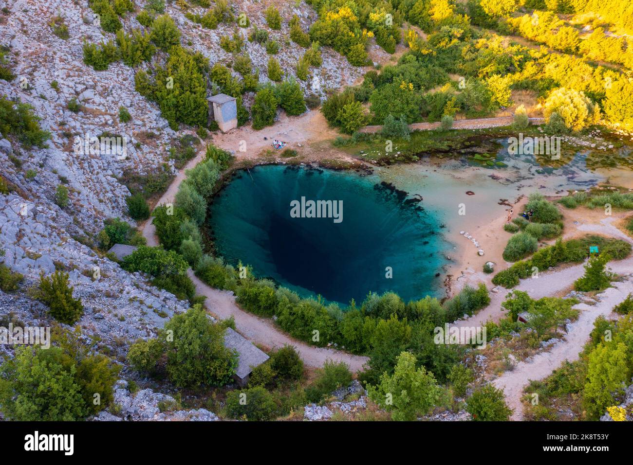 Aerial view about Cetina River Spring (Izvor Cetine), also known as the ...
