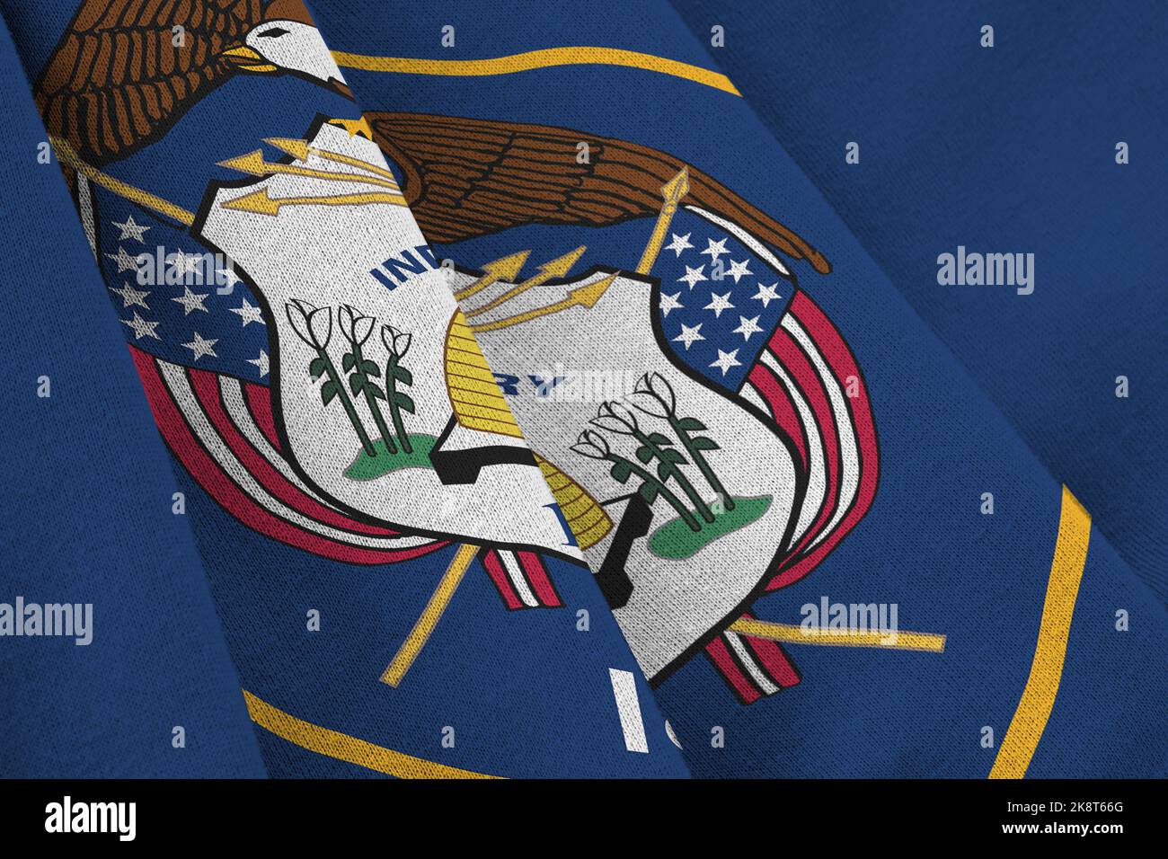 Utah US state flag with big folds waving close up under the studio ...