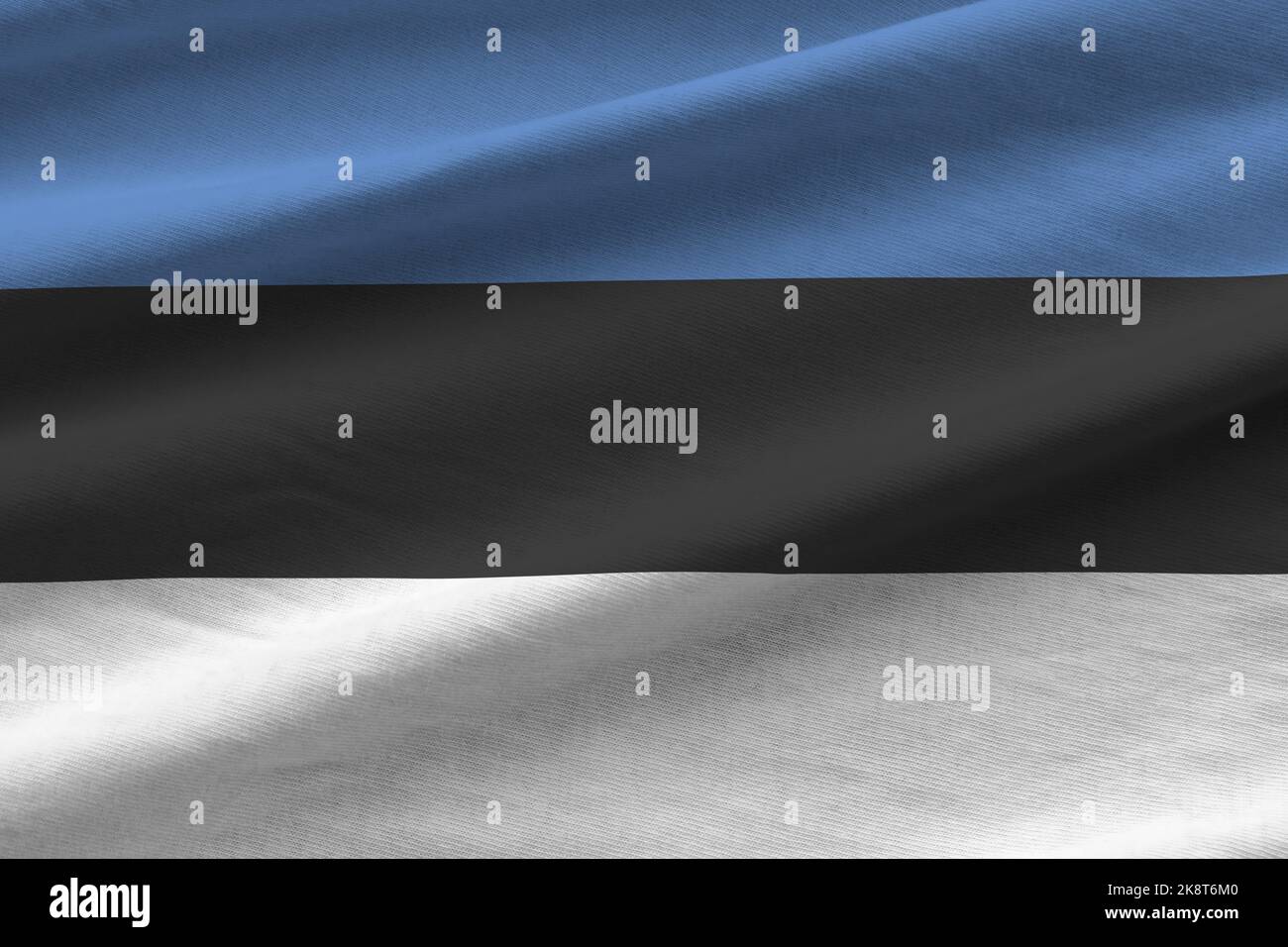 Estonia flag with big folds waving close up under the studio light ...
