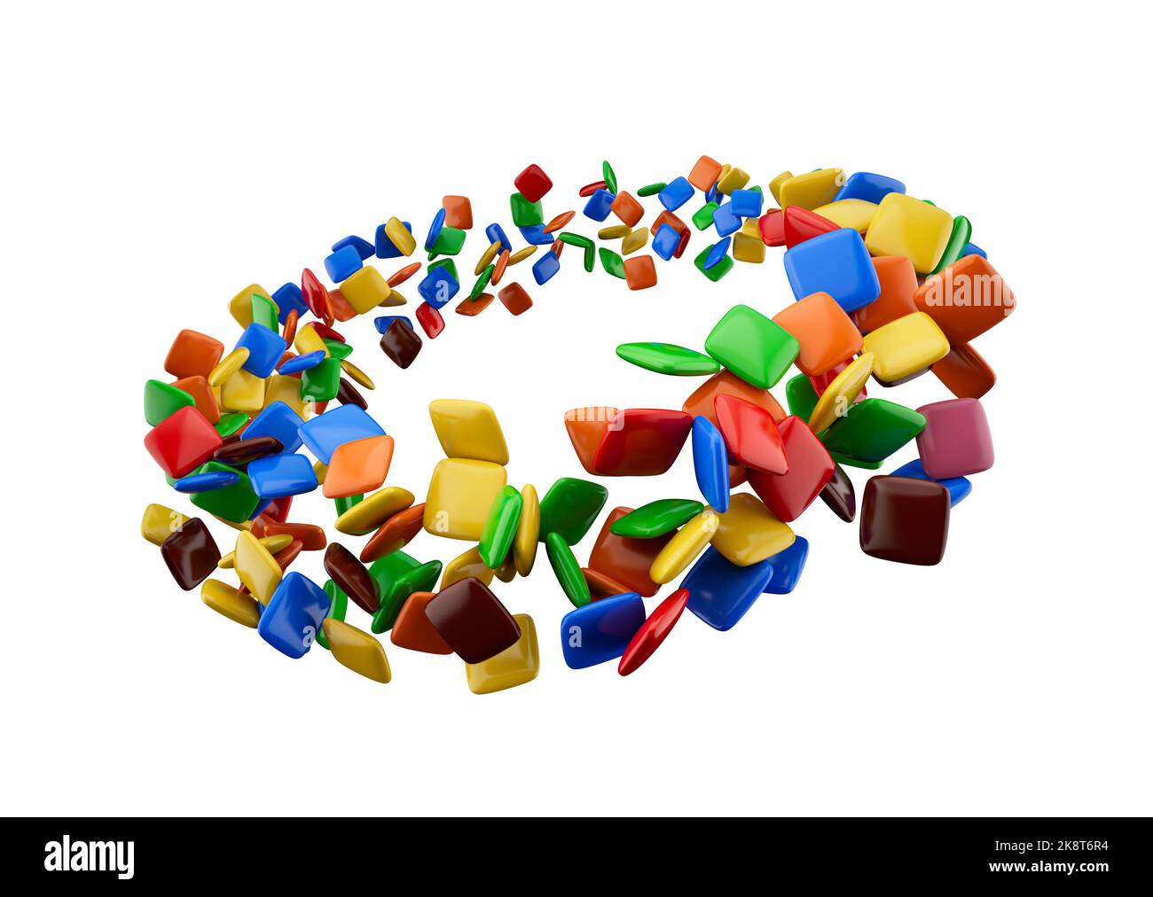 Rainbow colorful square shape candies flying around 3d illustration ...