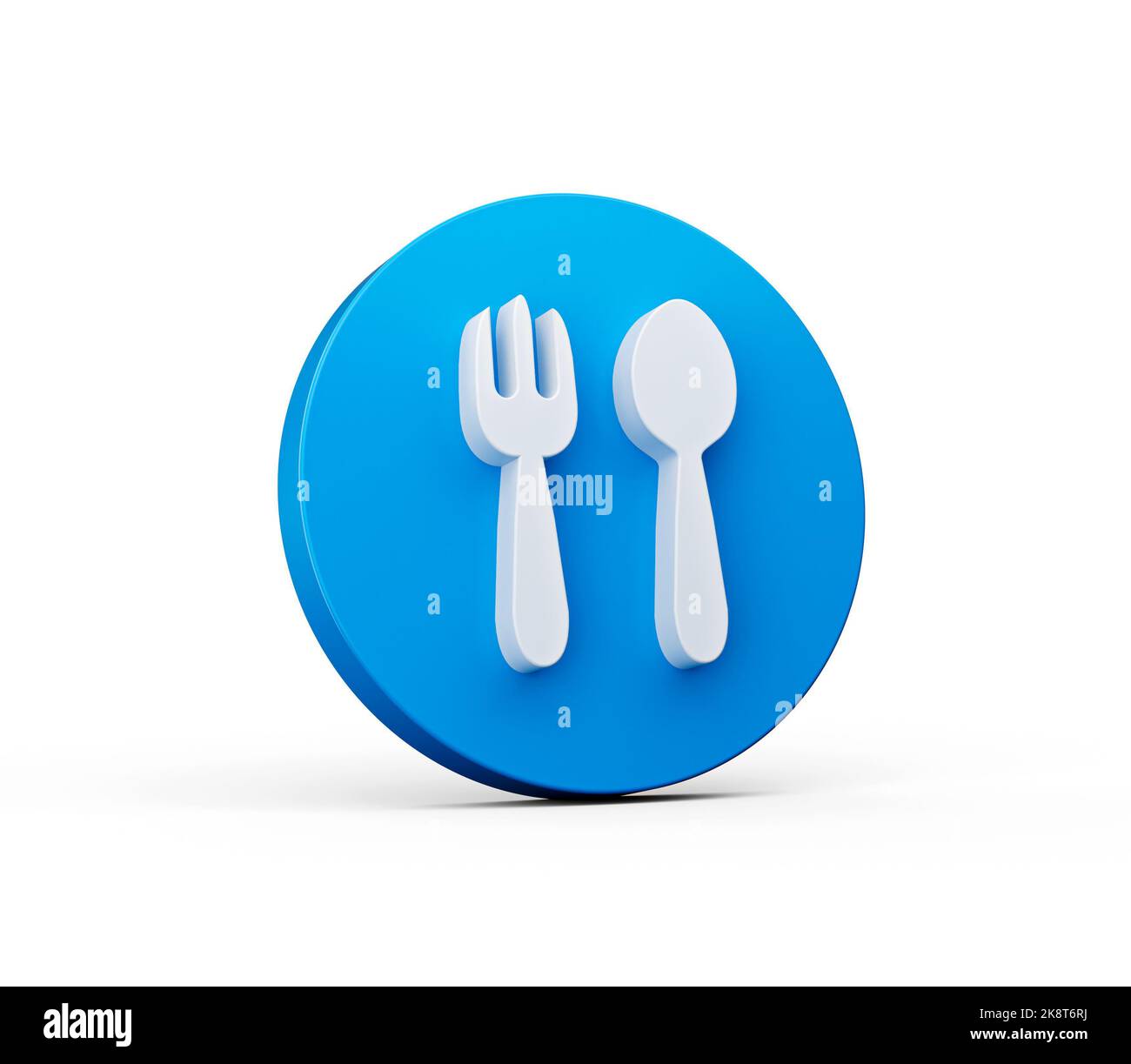 3d fork and spoon icon on blue button circle shape isolated on white ...