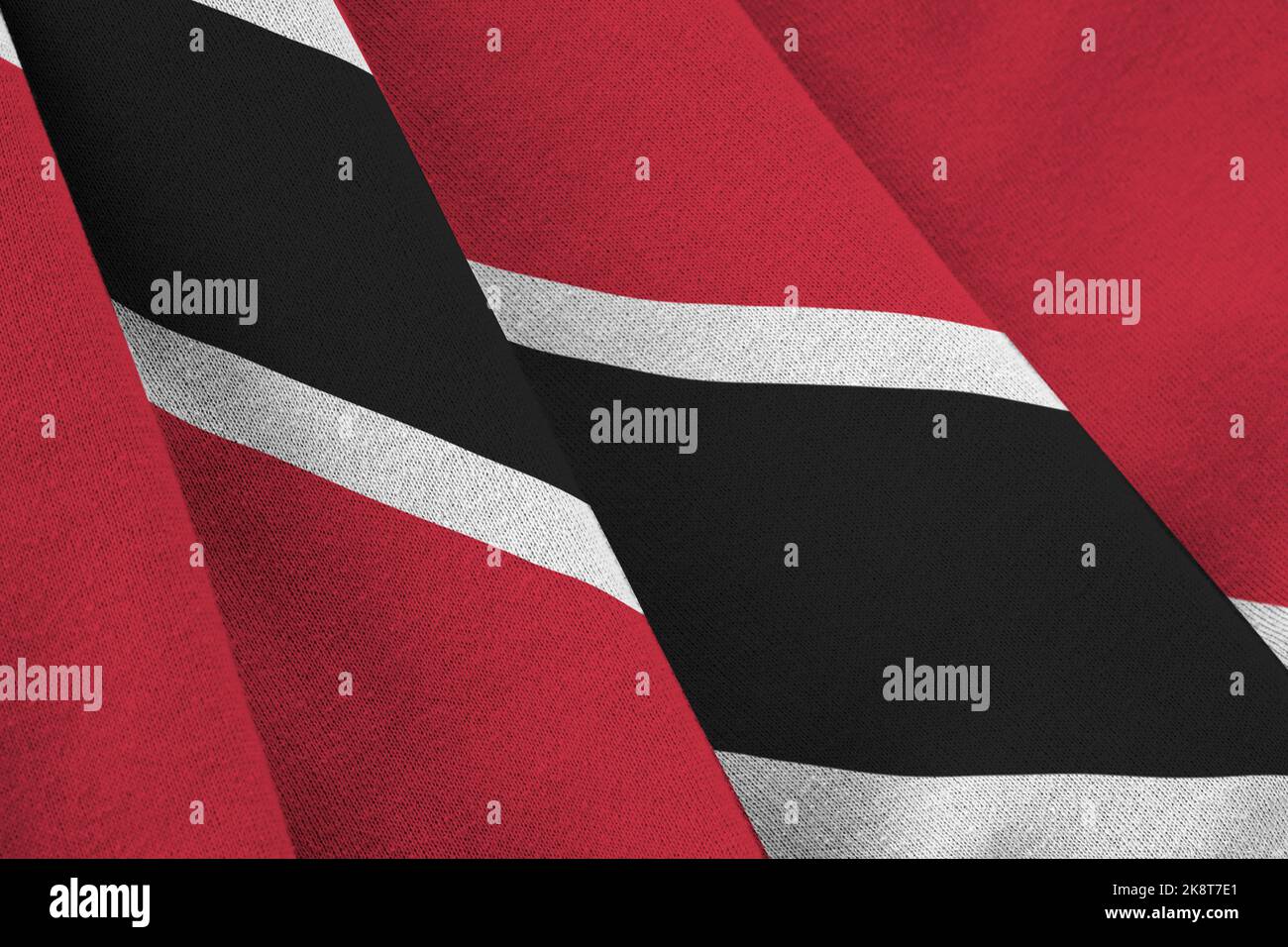 Trinidad and Tobago flag with big folds waving close up under the ...