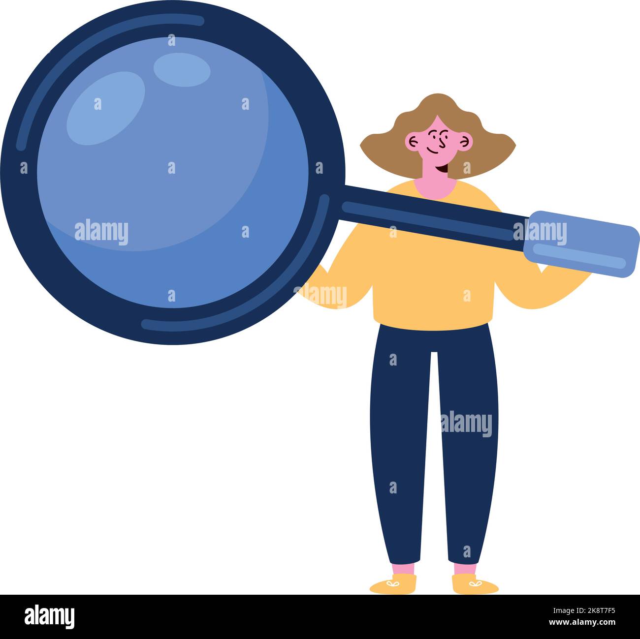 young woman lifting magnifying glass character Stock Vector Image & Art ...