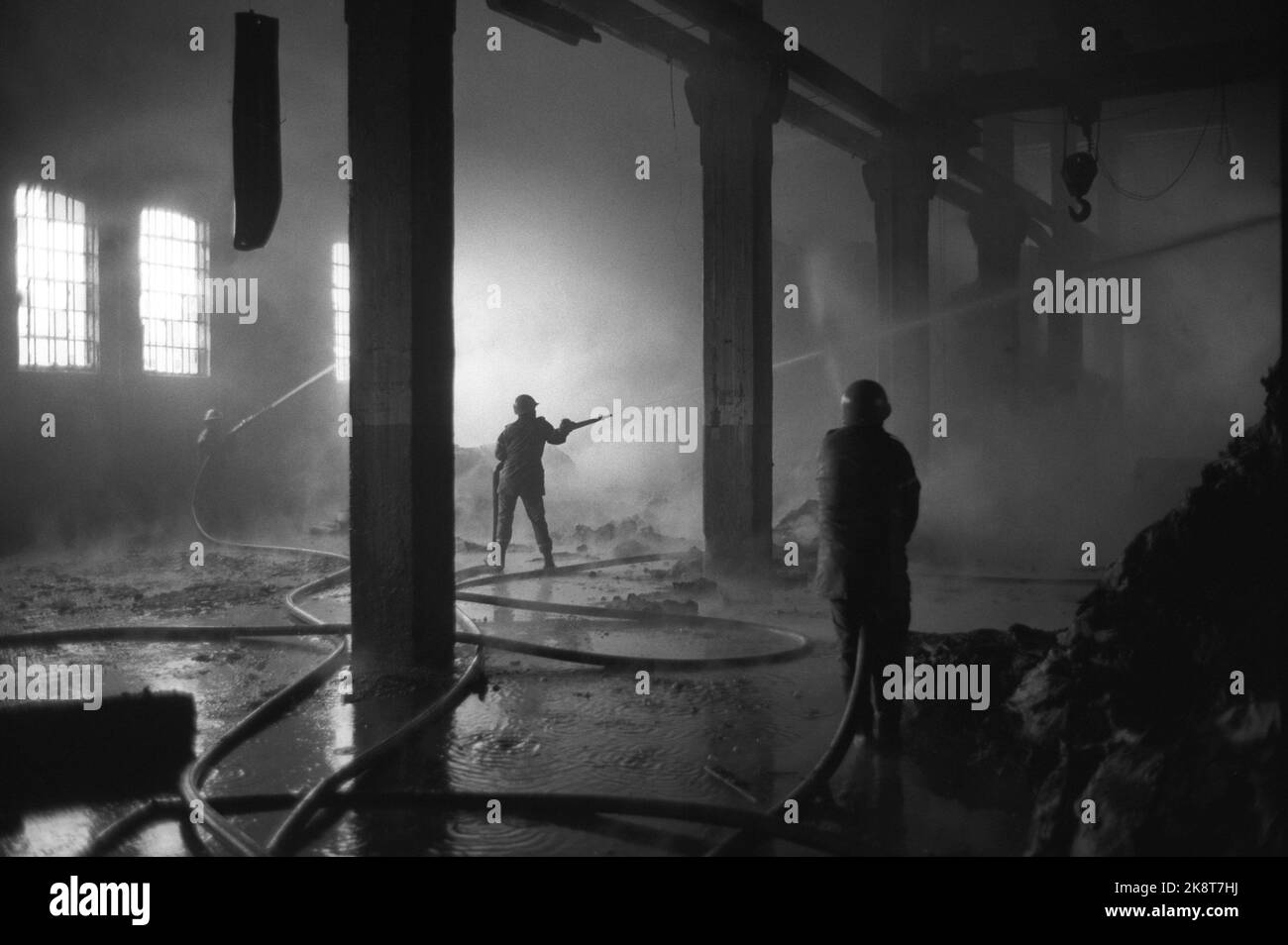 Drammen 19880307. Fire in the paper warehouse of Union. The warehouse ...