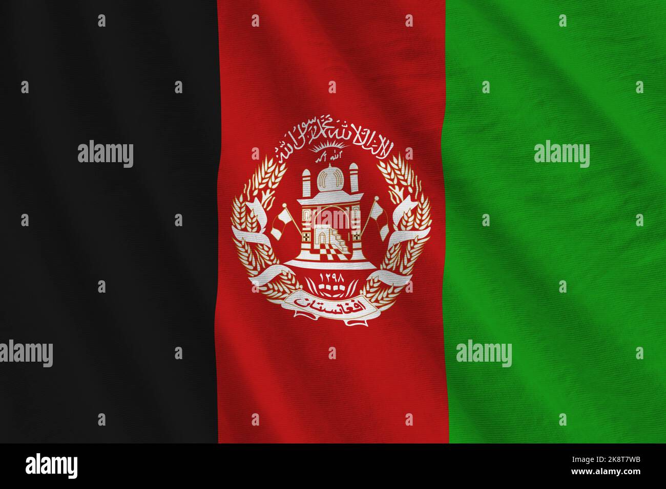 Afghanistan flag with big folds waving close up under the studio light ...