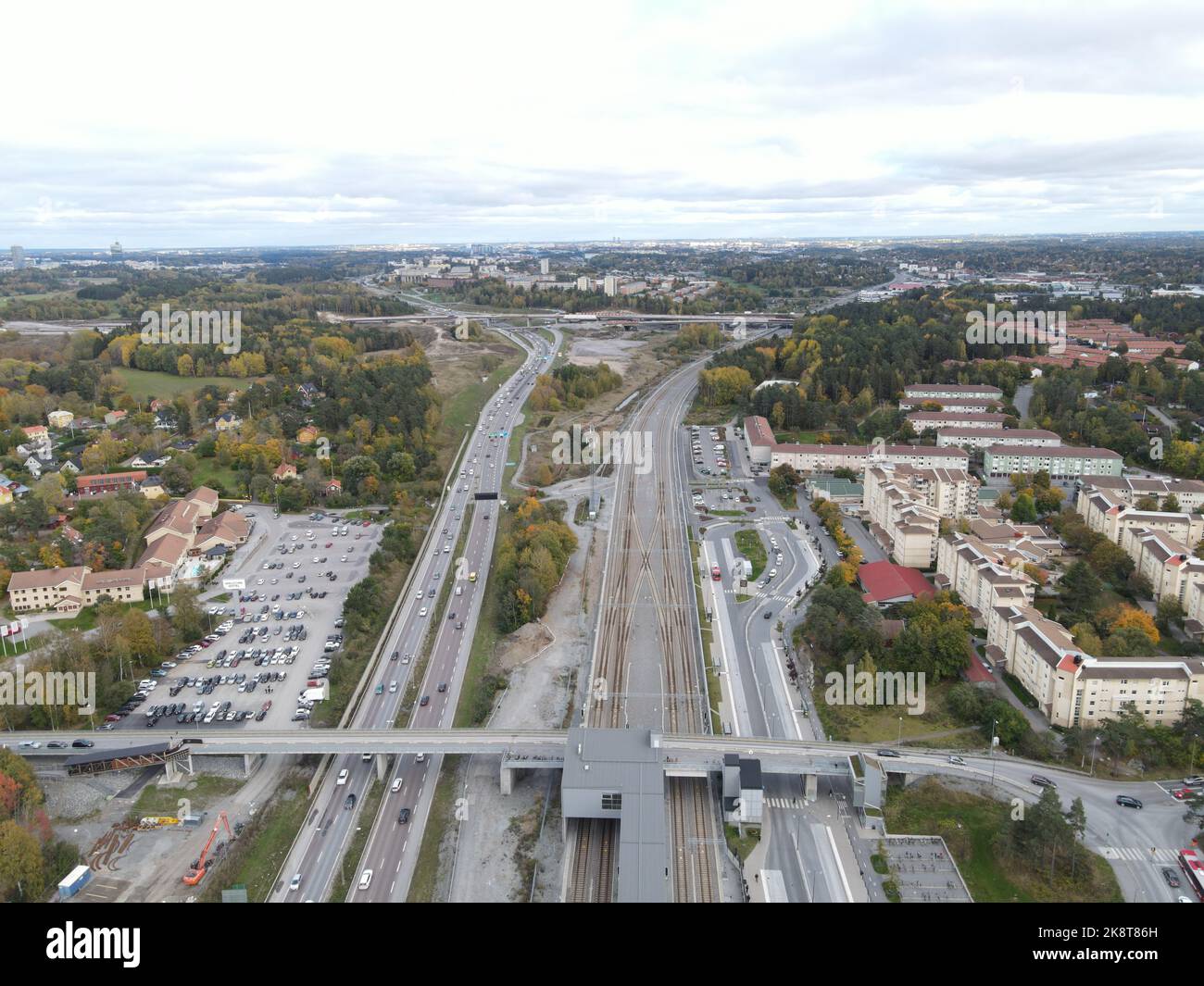 An aerial view of cars driving in the street in a huge city Stock Photo ...
