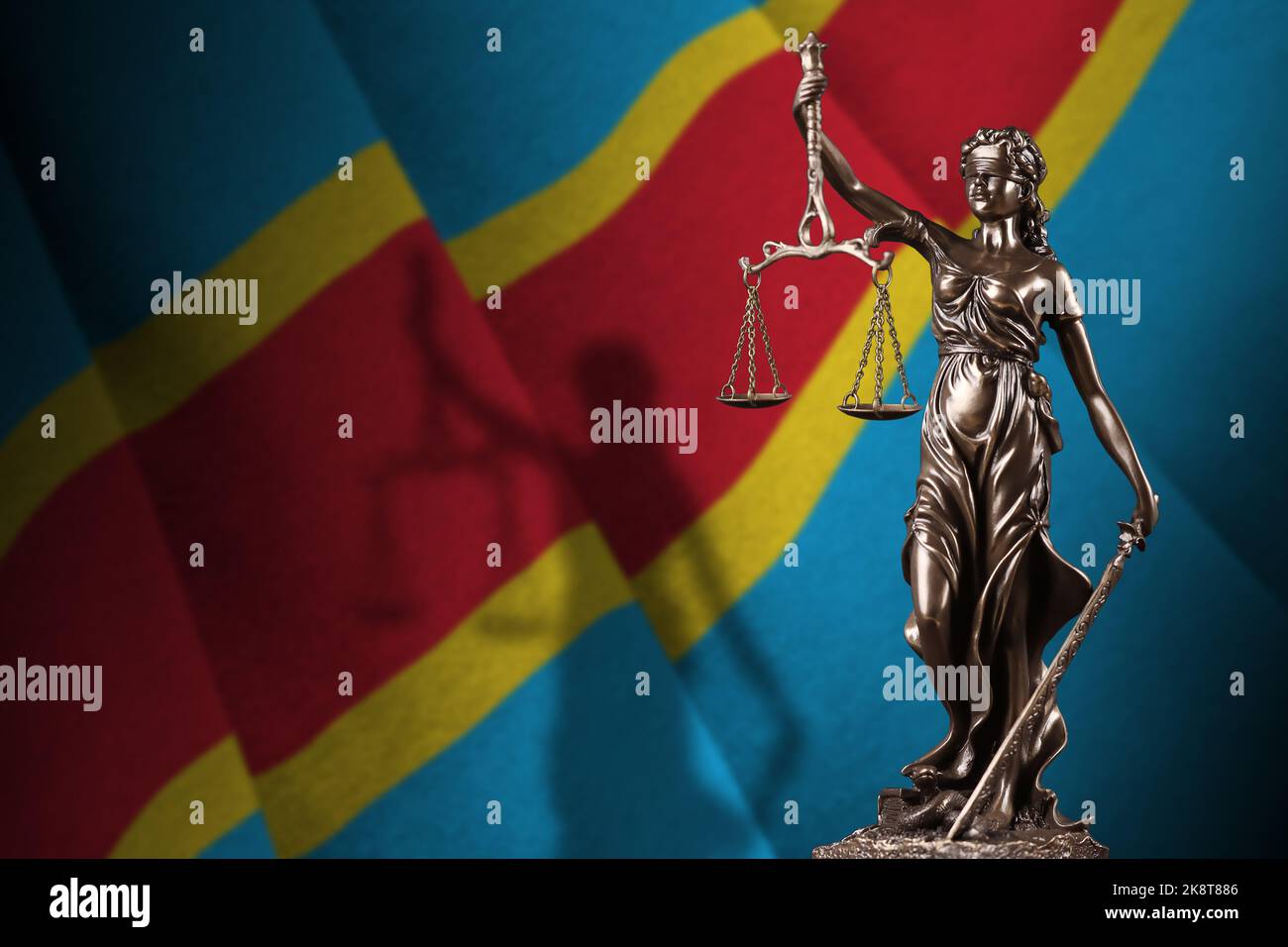 Democratic Republic Of The Congo Flag With Statue Of Lady Justice And