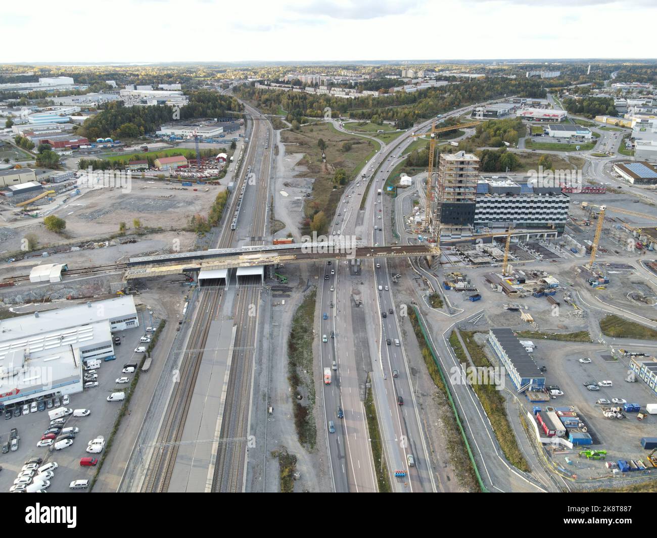 An aerial view of cars driving in the street in a huge city Stock Photo ...