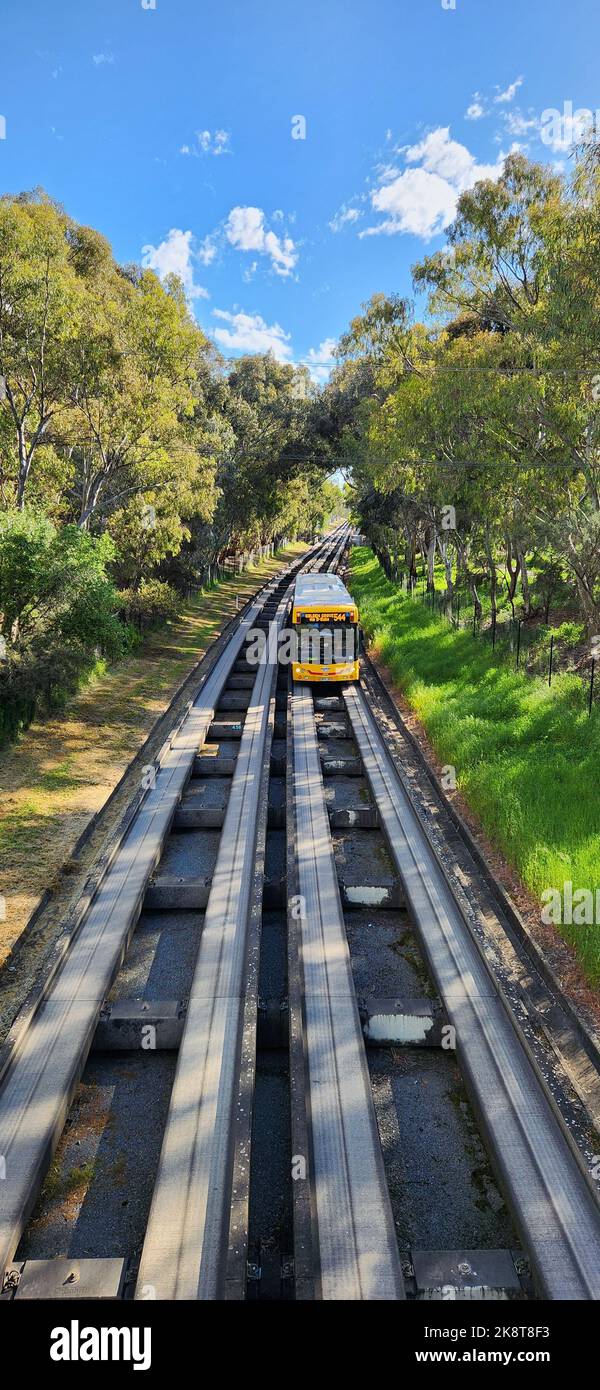 A vertical high-angle of Funicular de Santiago with railways view with ...