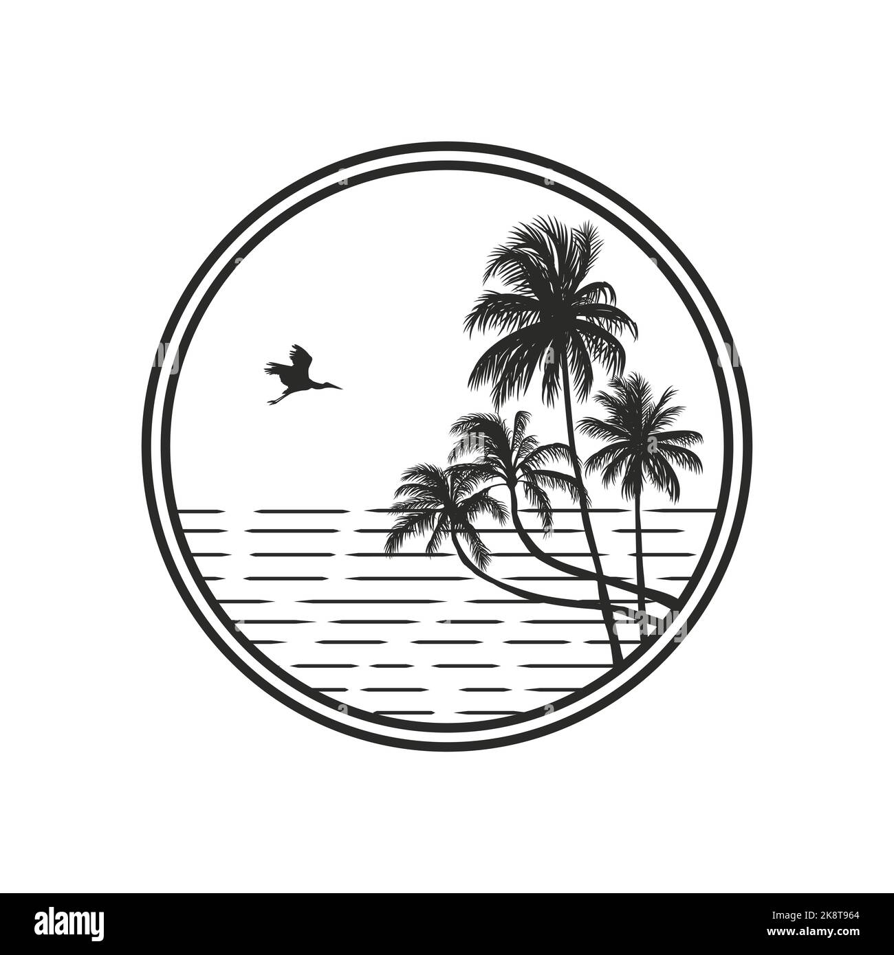 Ocean and beach panoramic landscape. Summer time design artwork ...