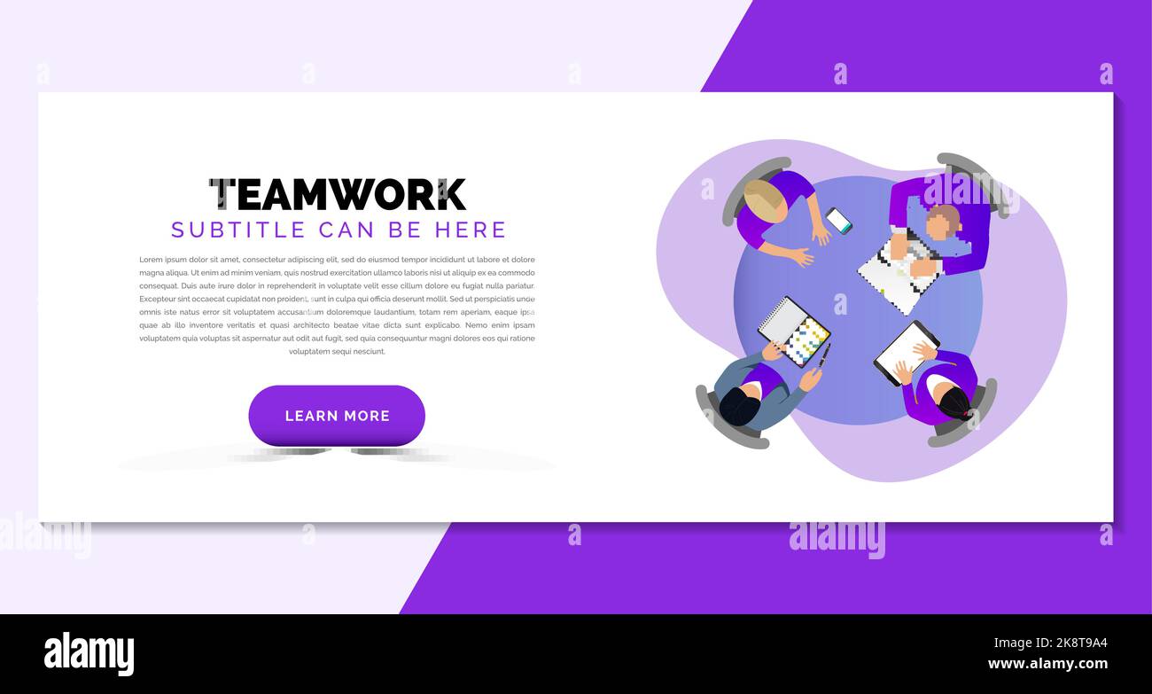 Teamwork concept. Creative template in purple style. Vector ...