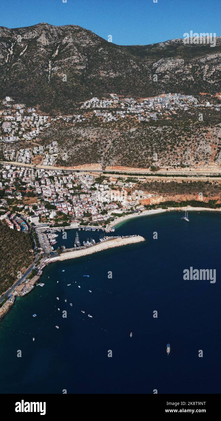 An aerial of Kalkan town on the Turkish Mediterranean coast Stock Photo ...