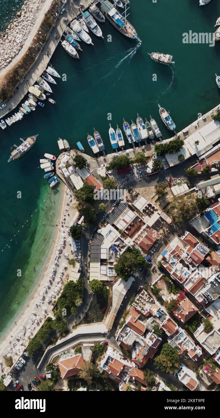 An aerial of Kalkan town on the Turkish Mediterranean coast Stock Photo ...