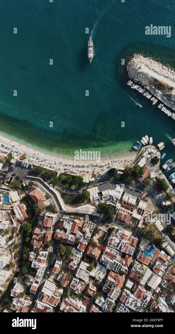 An aerial of Kalkan town on the Turkish Mediterranean coast Stock Photo ...