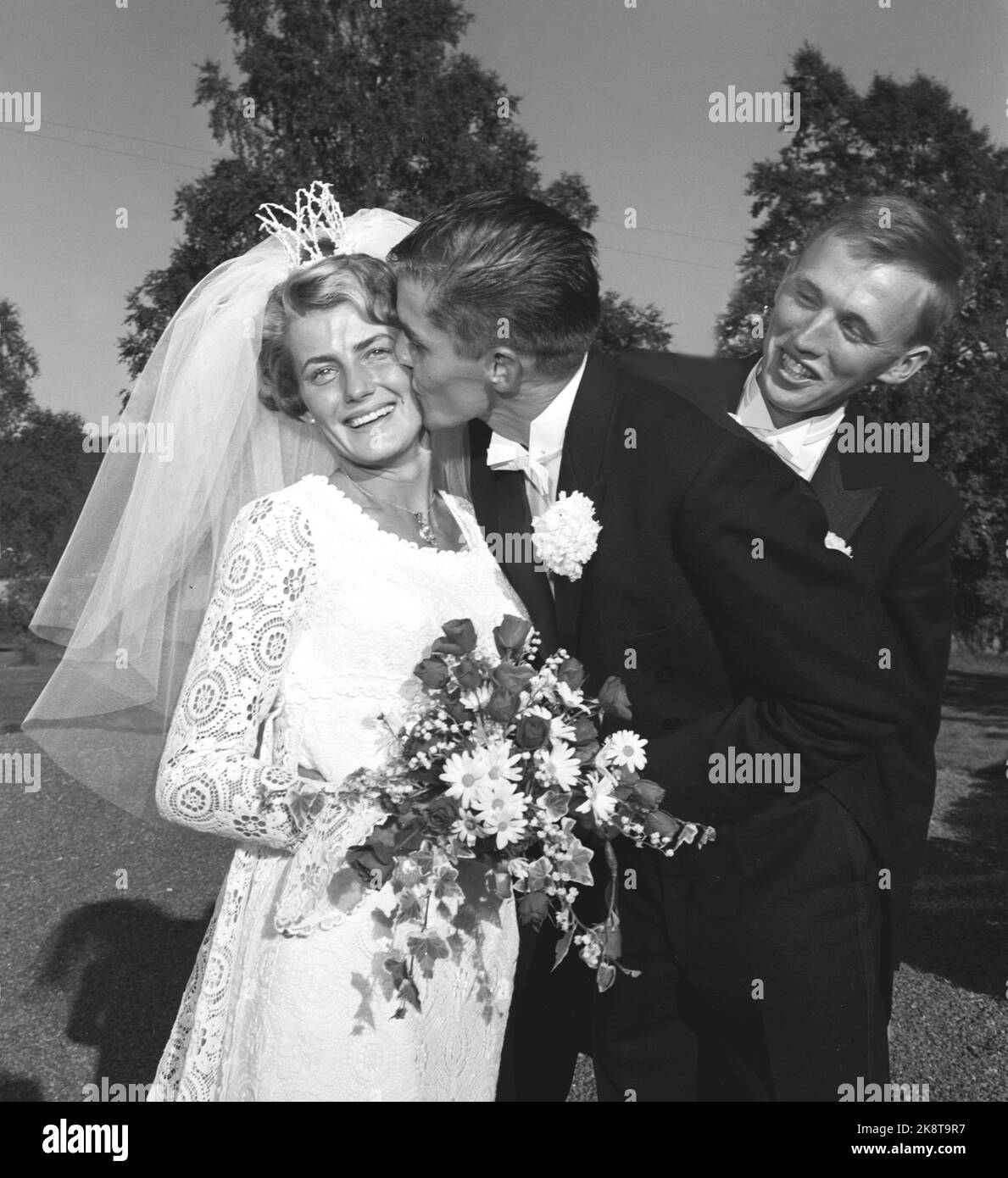 Hakadal 19660903. Skier Odd Martinsen and Hanne Henriksen marries in ...