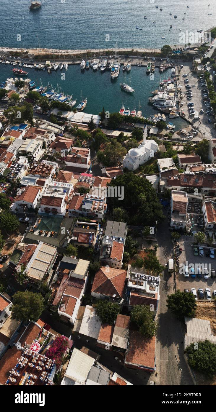 An aerial of Kalkan town on the Turkish Mediterranean coast Stock Photo ...