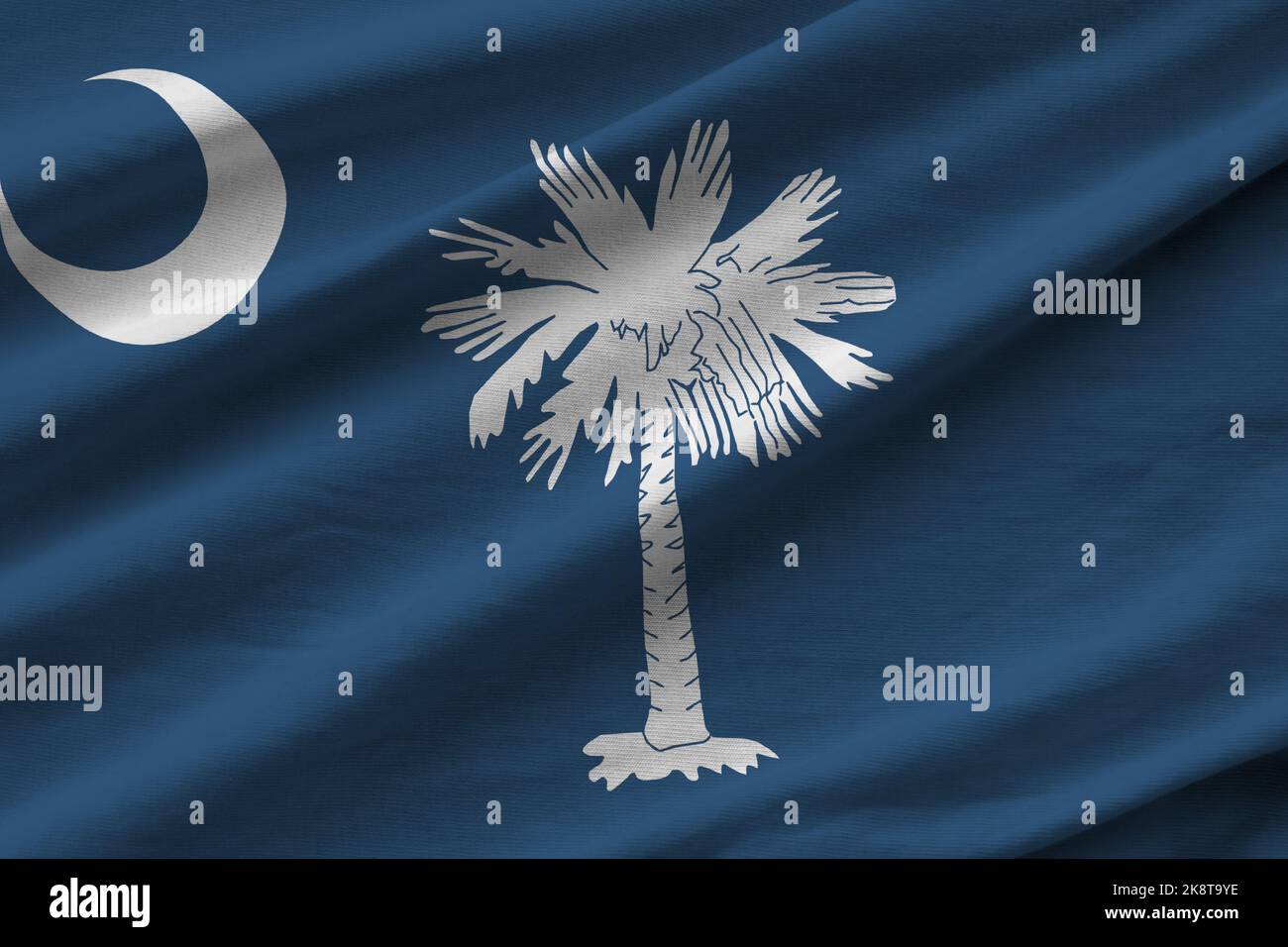 South Carolina US state flag with big folds waving close up under the ...