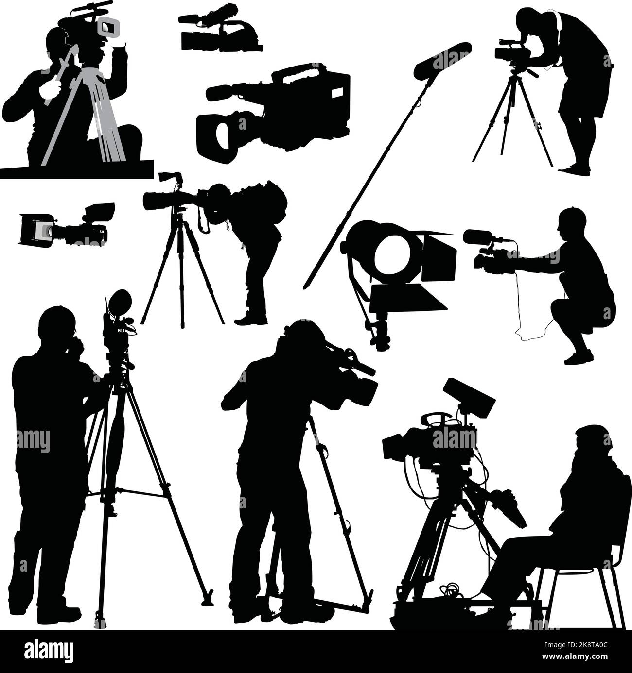A set of black photography-related stickers isolated on white ...