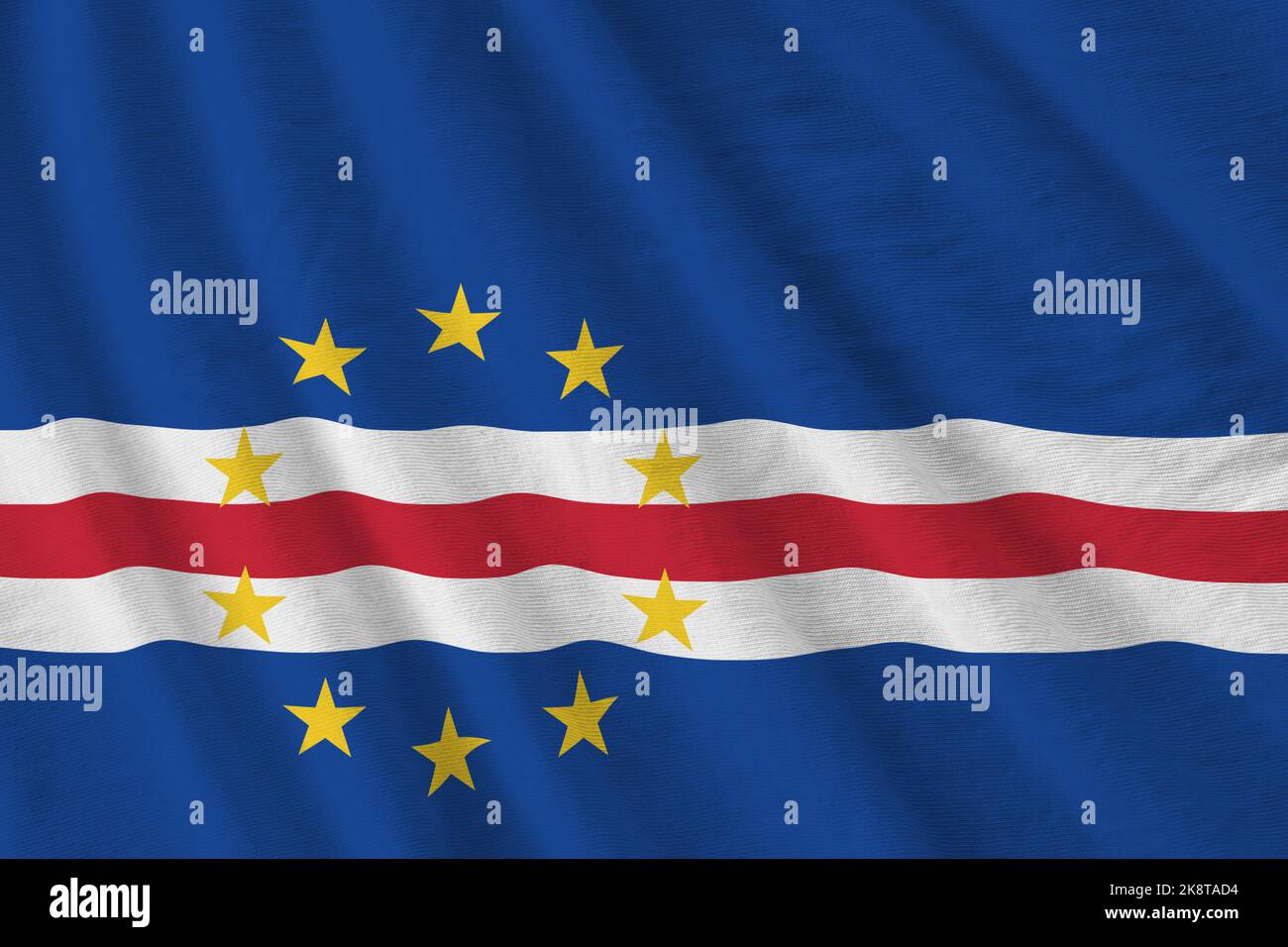 Cabo Verde Flag With Big Folds Waving Close Up Under The Studio Light Cabo Verde Flag With Big Folds Waving Close Up Under The Studio Light