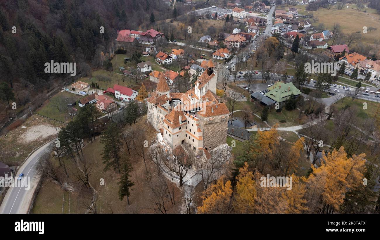 Aerial view bran castle village hi-res stock photography and images - Alamy