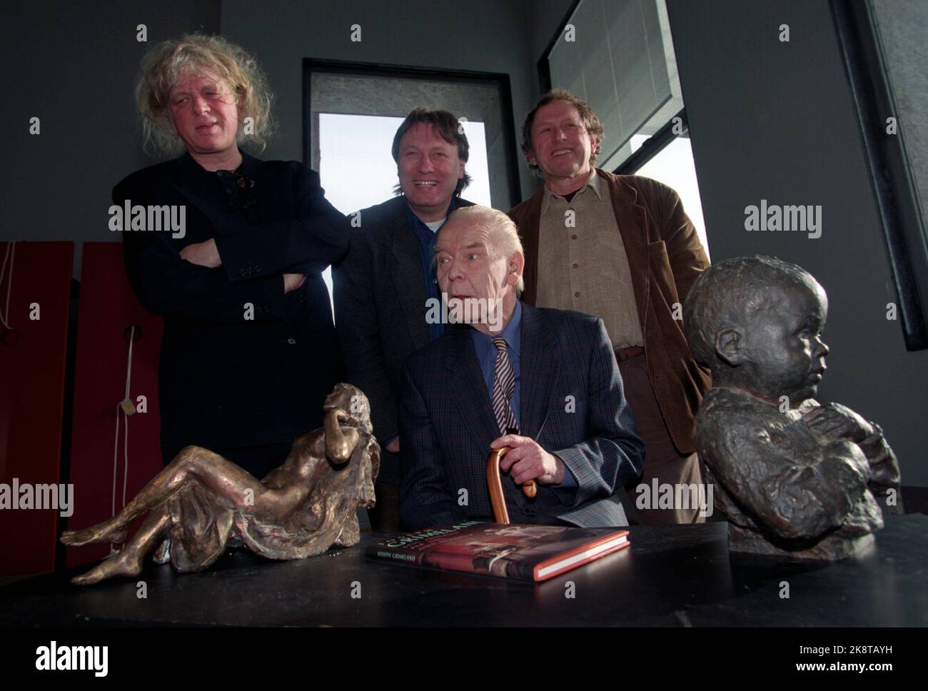 Oslo 19960223. Sculptor Joseph Grimeland (sitting) along with f.v. Odd ...