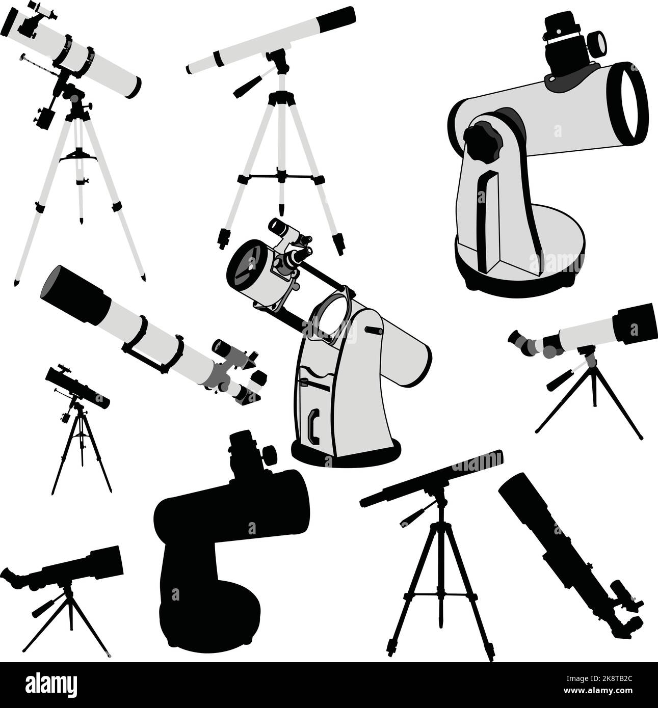 A set of monochrome telescope and astrological equipment stickers ...