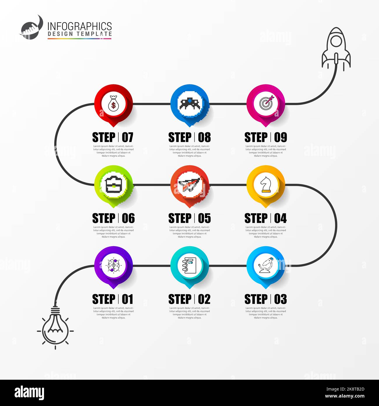 Infographic design template. Timeline concept with 9 steps. Can be used ...