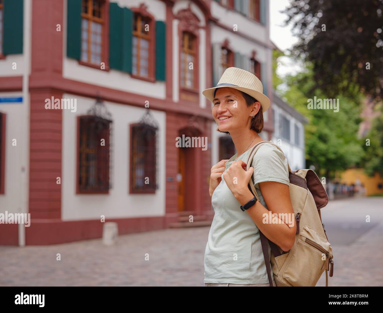 travel to summer Europe young asian woman. Woman having a great ...