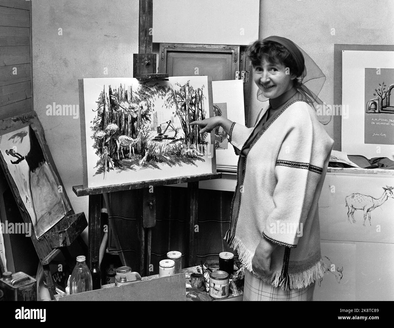 Oslo 19660606 author Anne-Cath. Vestly, with an illustration of one of ...