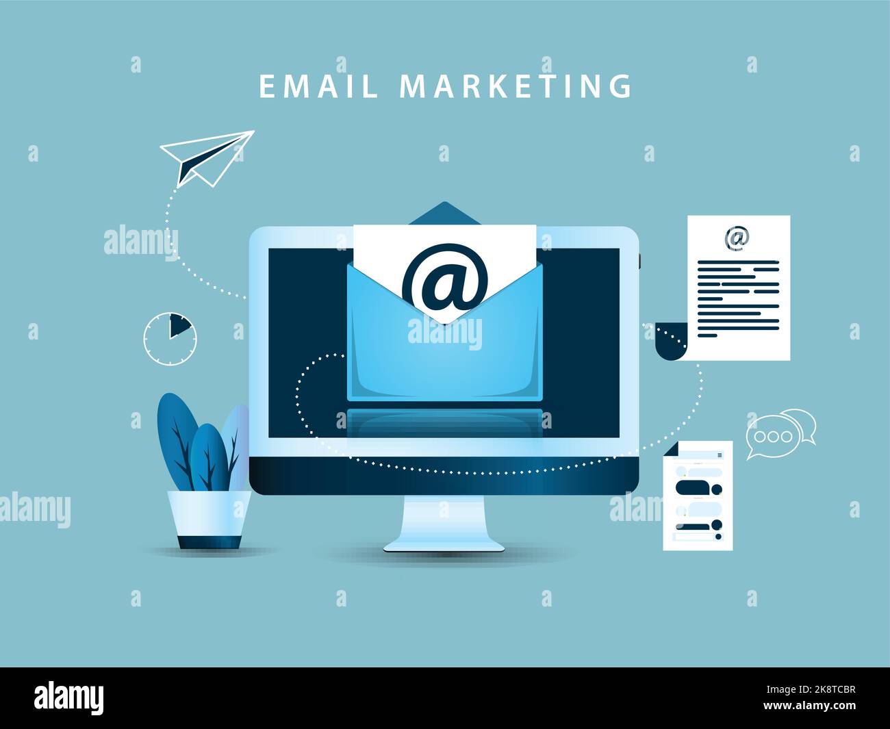 E-mail marketing concept. Creative template in blue style. Vector ...
