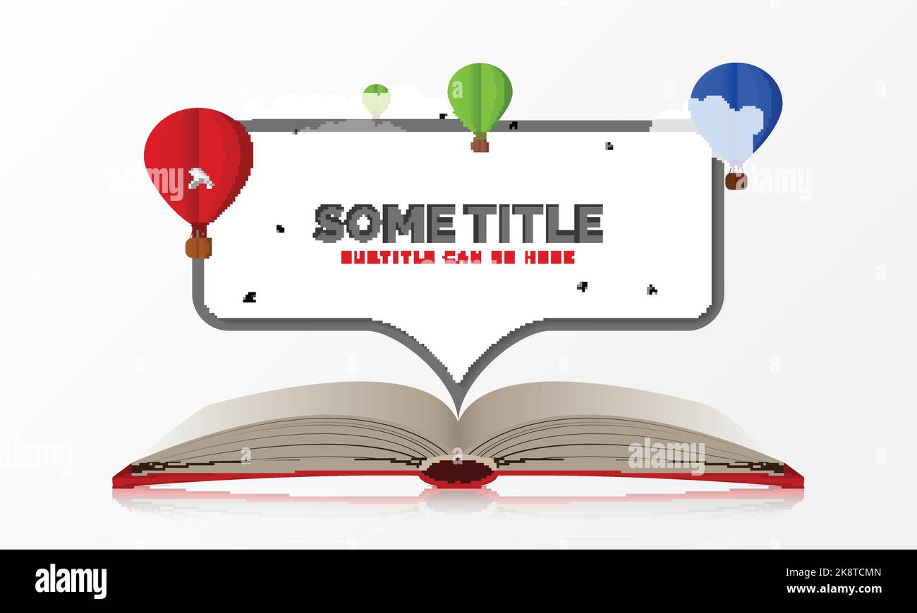 Creative concept. Open Book With Air Balloons and space for text ...
