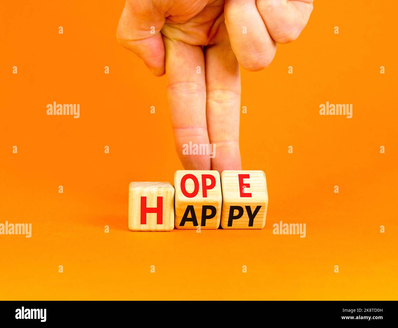 Hope and happy symbol. Concept words Hope and Happy on wooden cubes ...