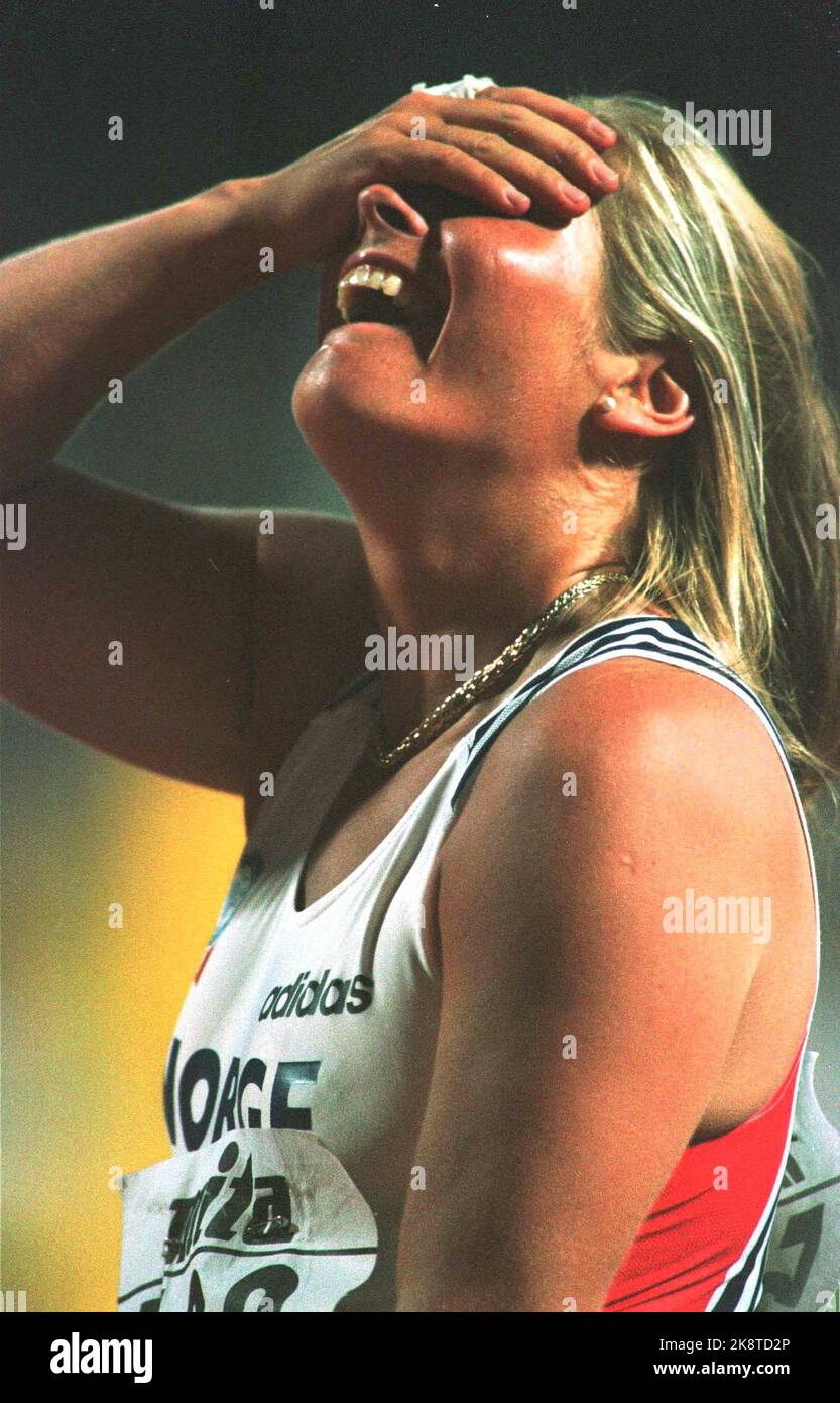 World Cup Athletics - Athens 1997 Trine Hattestad after the victory in ...