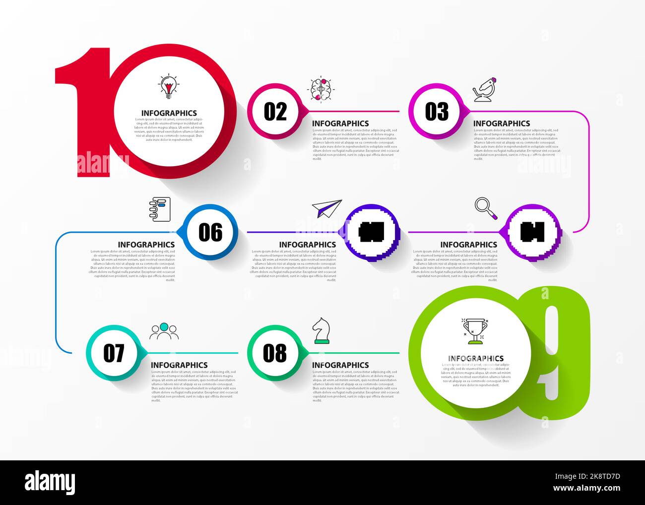 Infographic design template. Timeline concept with 9 steps. Can be used ...