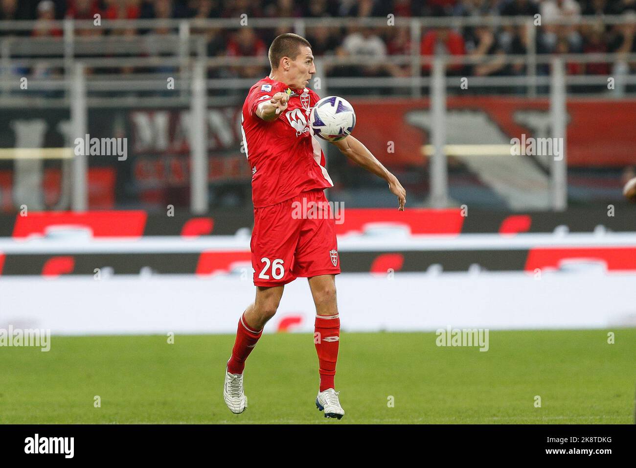 Italy, Milan, oct 22 2022: Valentin Antov (Monza defender) acrobatic ...