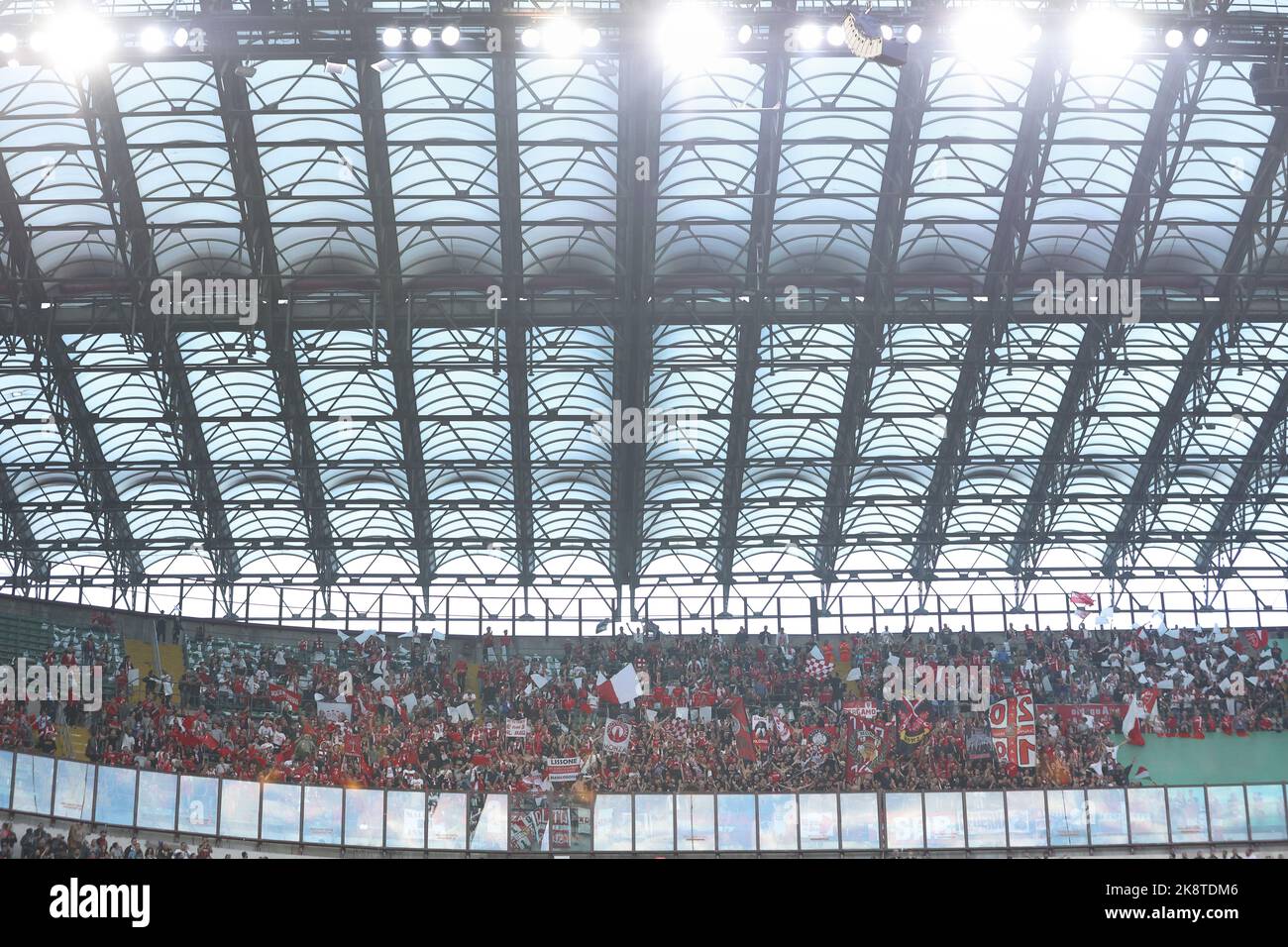Italy, Milan, oct 22 2022: Monza's supporters wave the flags and show ...