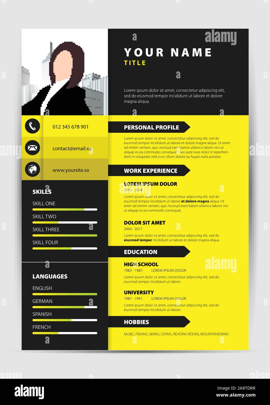 Creative cv template yellow paper Stock Vector Images - Alamy