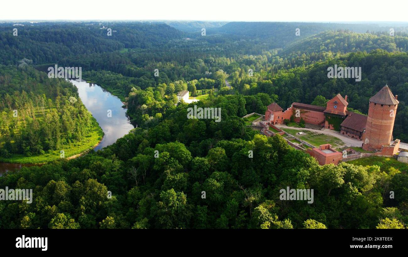 A high angle of the Turaida castle surrounded by a beautiful landscape ...