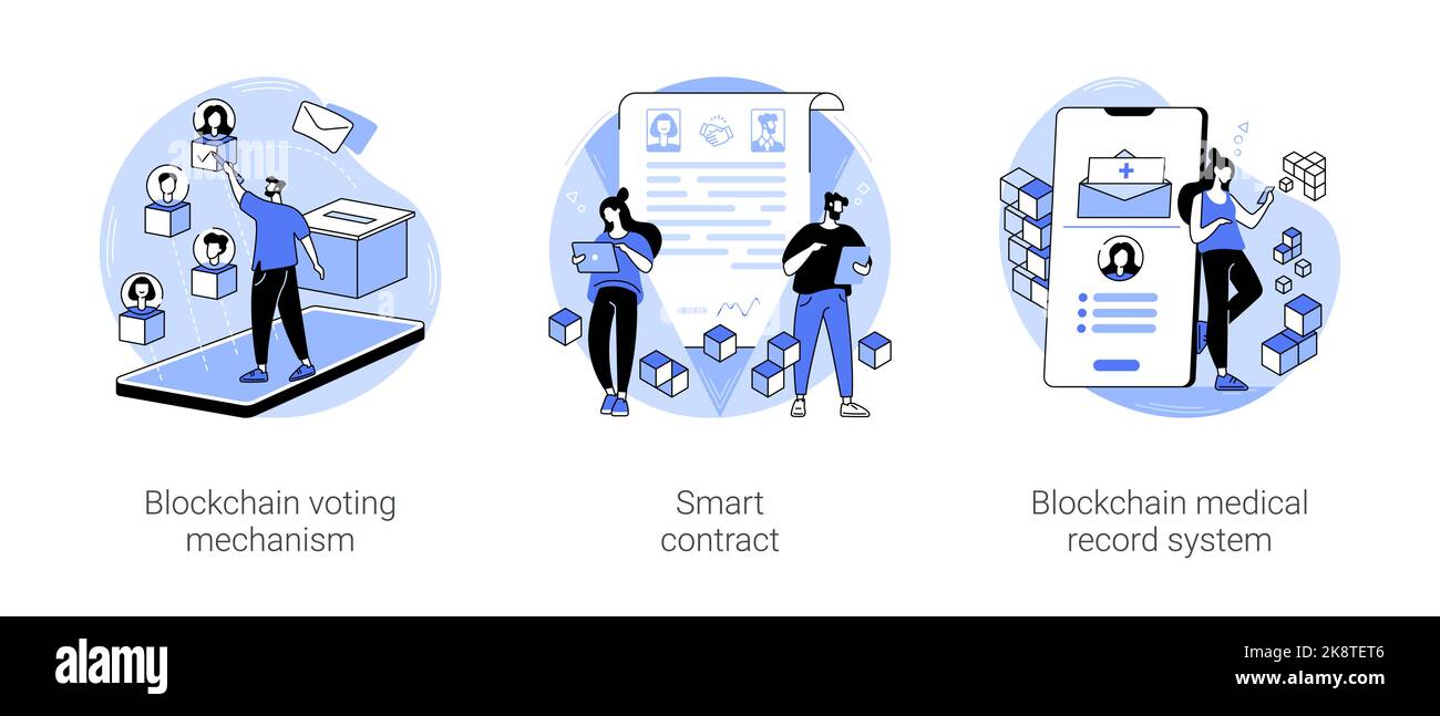 Blockchain technology applications isolated cartoon vector ...