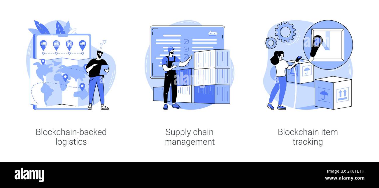 Blockchain technology in logistics isolated cartoon vector ...