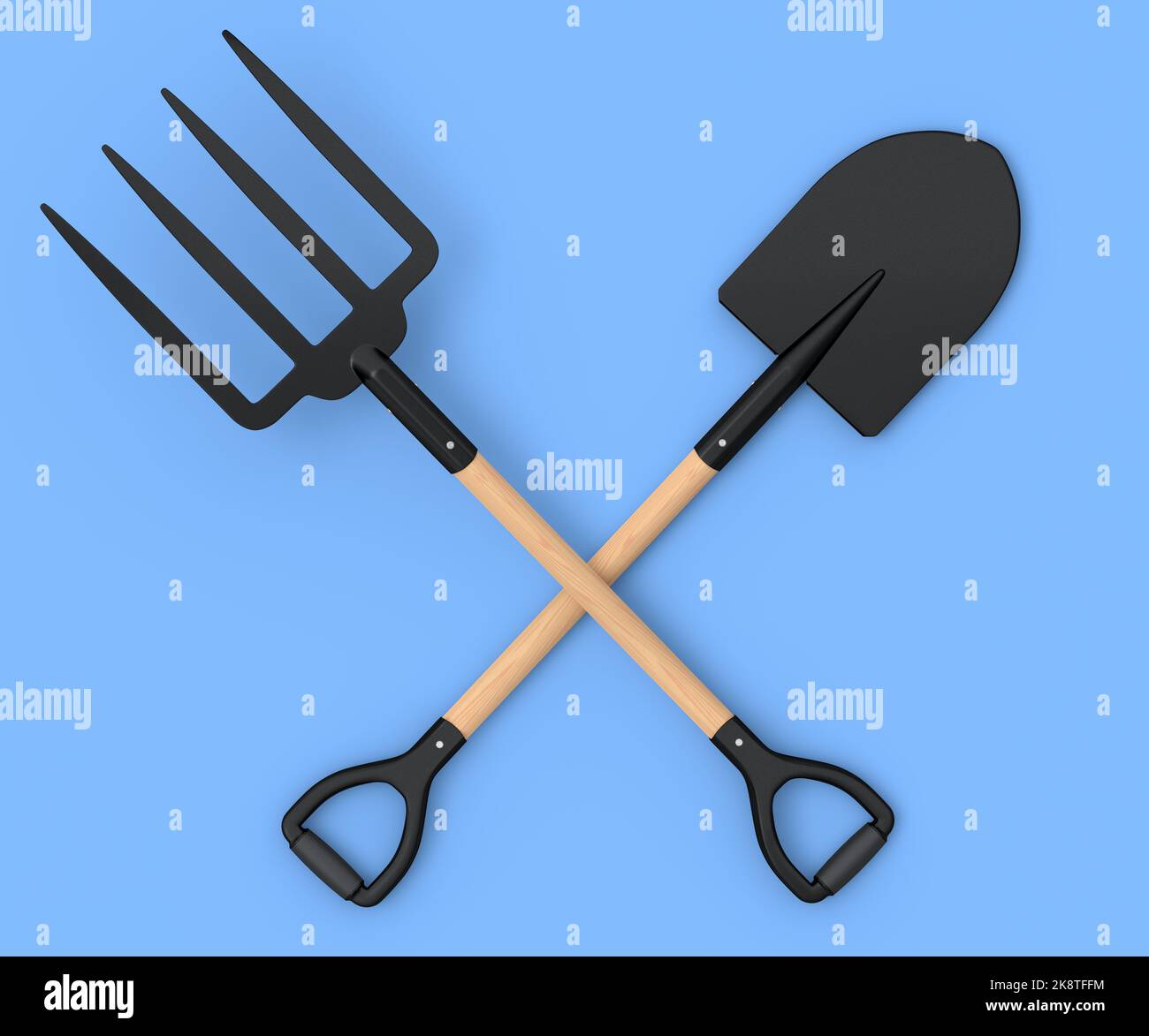 Set of garden pitchfork and shovel with wooden handle for harvesting ...