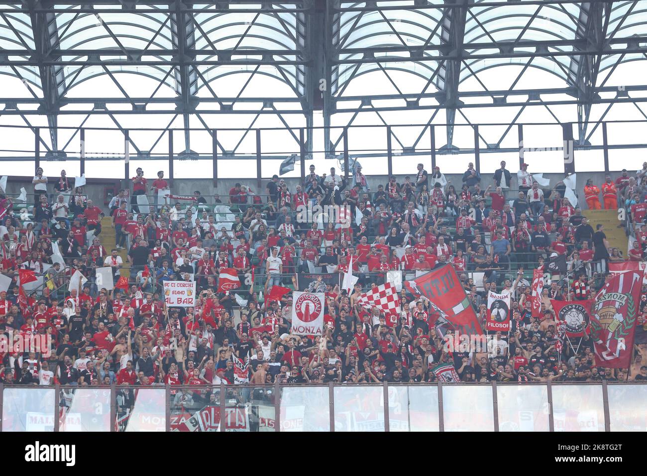 Italy, Milan, oct 22 2022: Monza's supporters wave the flags and show ...