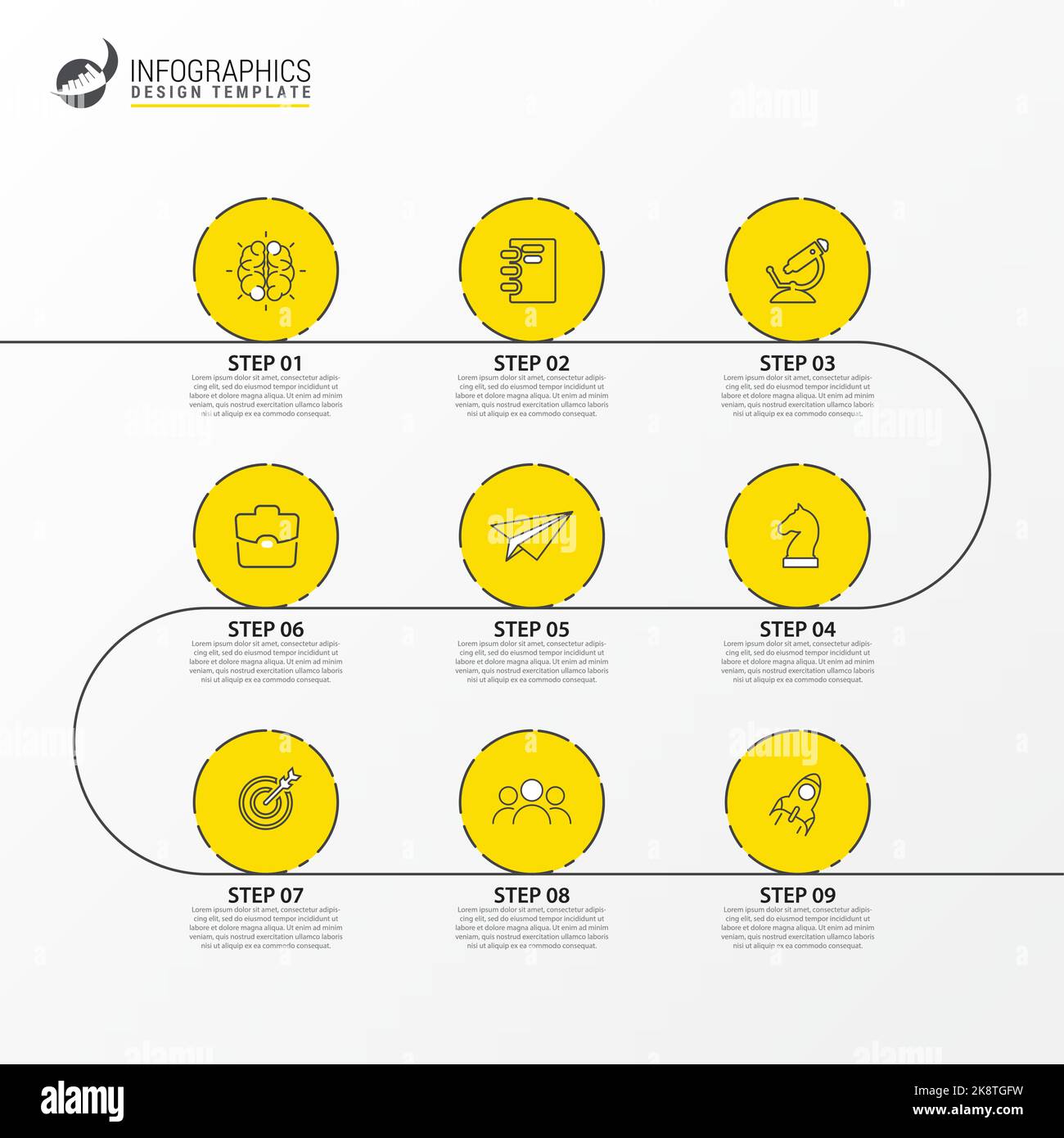 Infographic design template. Timeline concept with 9 steps. Can be used ...