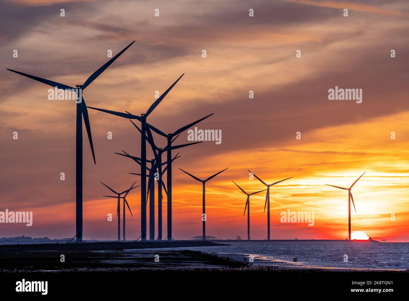 onshore wind farm at sunrise Stock Photo - Alamy